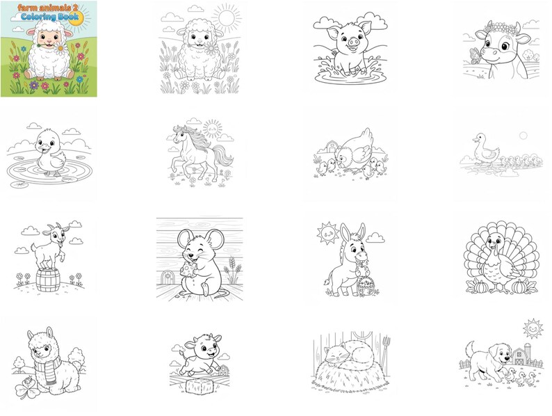 Farm Animals 2 Coloring Pages for Kids | 15 Printable Farm Theme PDF ...