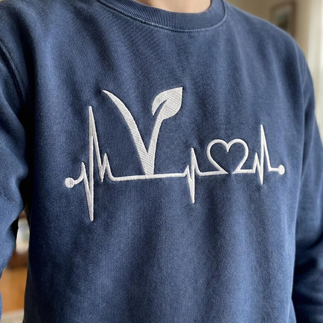 Vegan Heartbeat Embroidery Design, Vegetarian Pulse Line EKG Machine ...