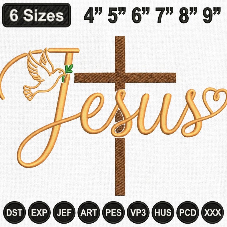 Christian Jesus Embroidery Design, Peace Dove Cross Machine Embroidery ...