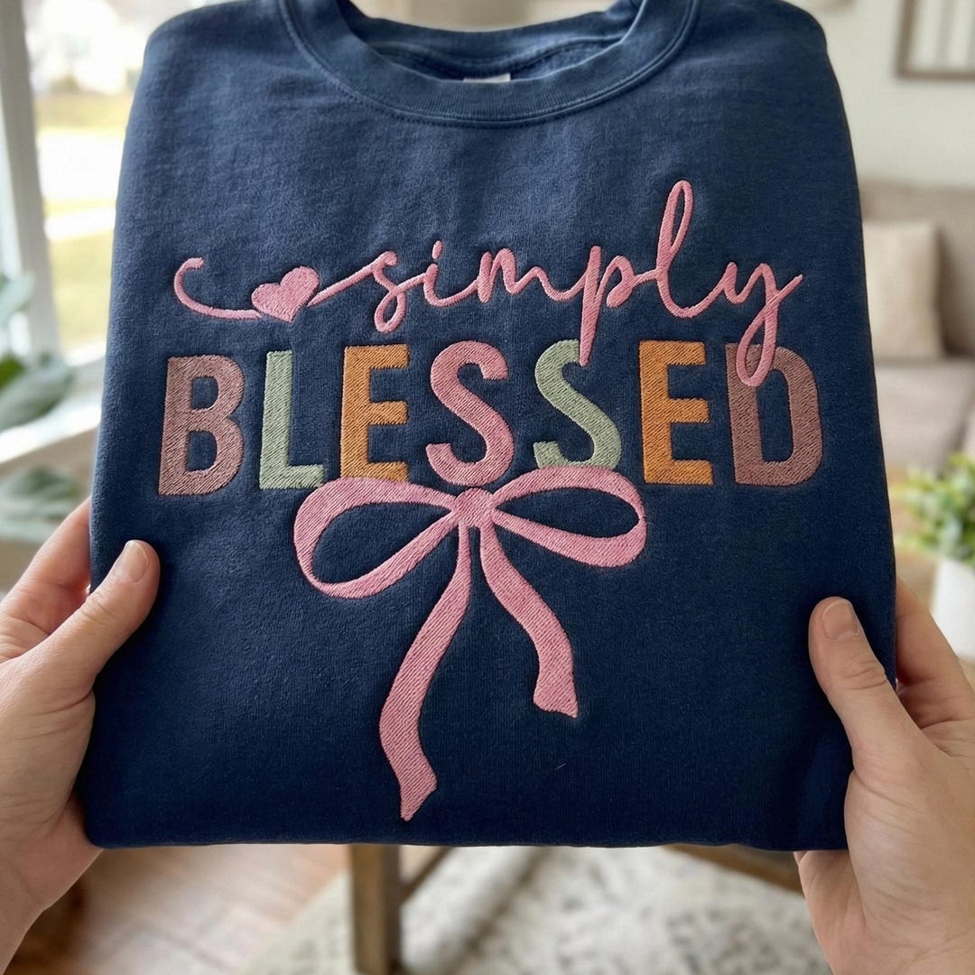 Simply Blessed Embroidery Design, Coquette Bow Christian Machine ...