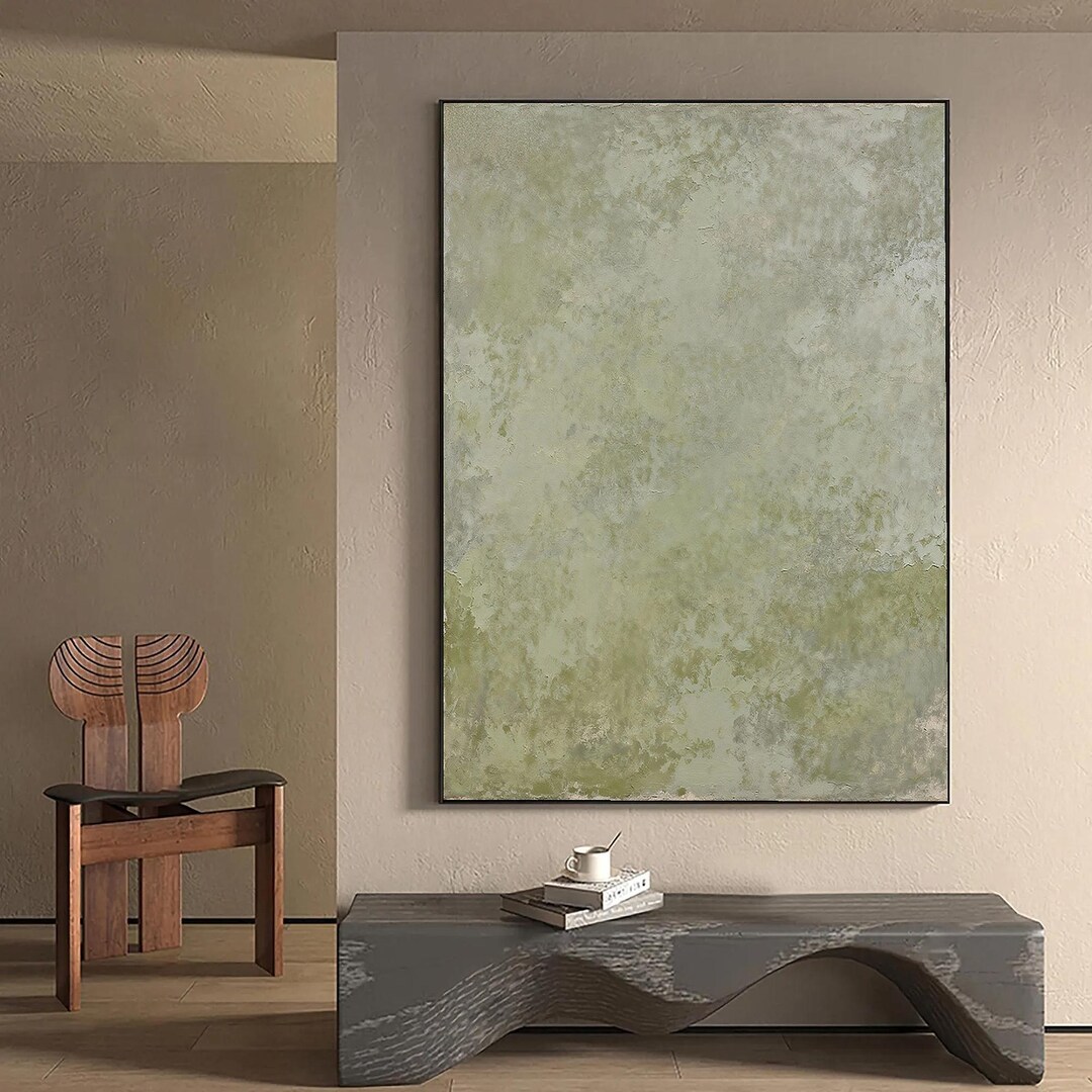 Muted Sage Green Textured Canvas Art | Minimalist Earth Tone Wall Decor ...