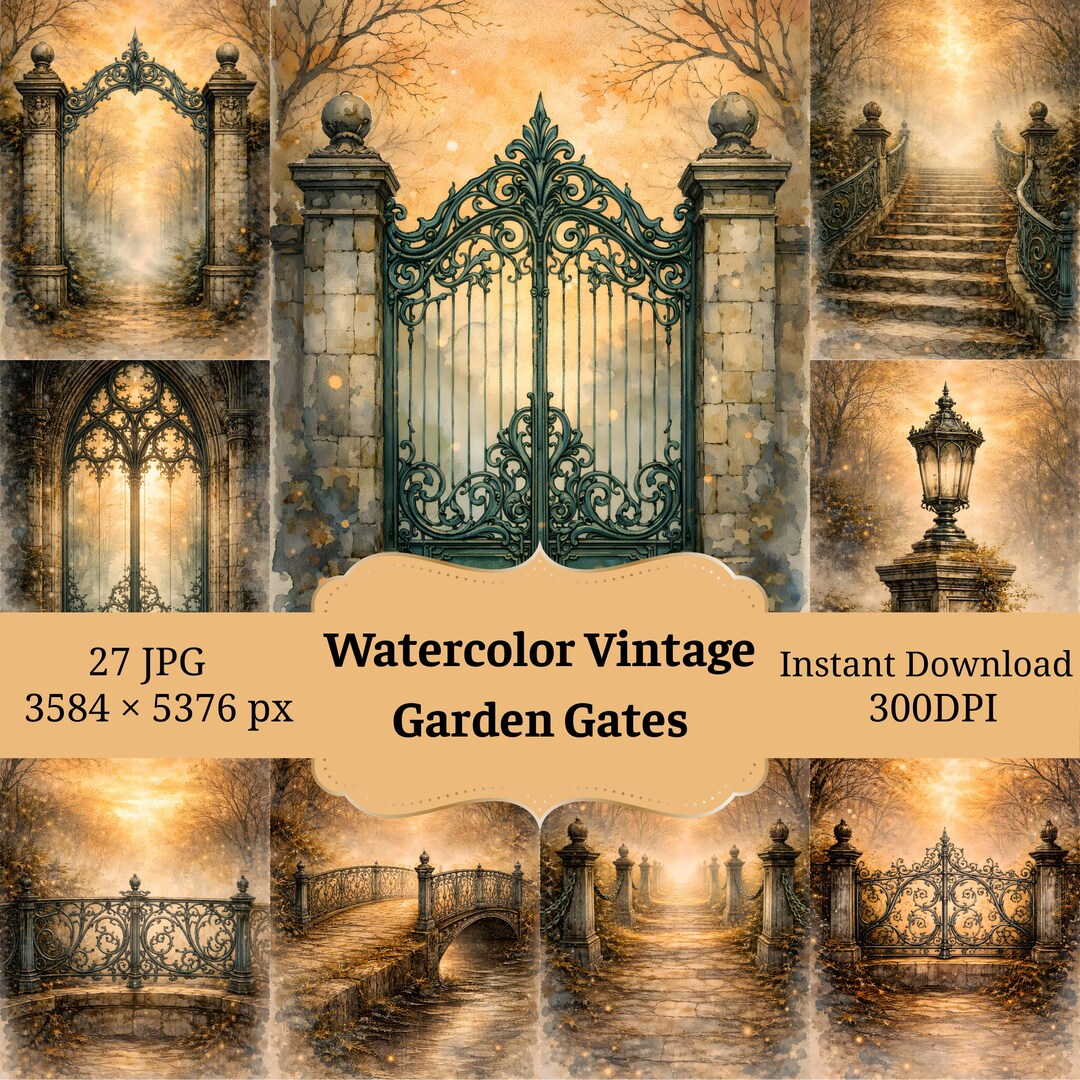Watercolor Vintage Garden Gates Print Set (JPG + PDF Download) - Etsy