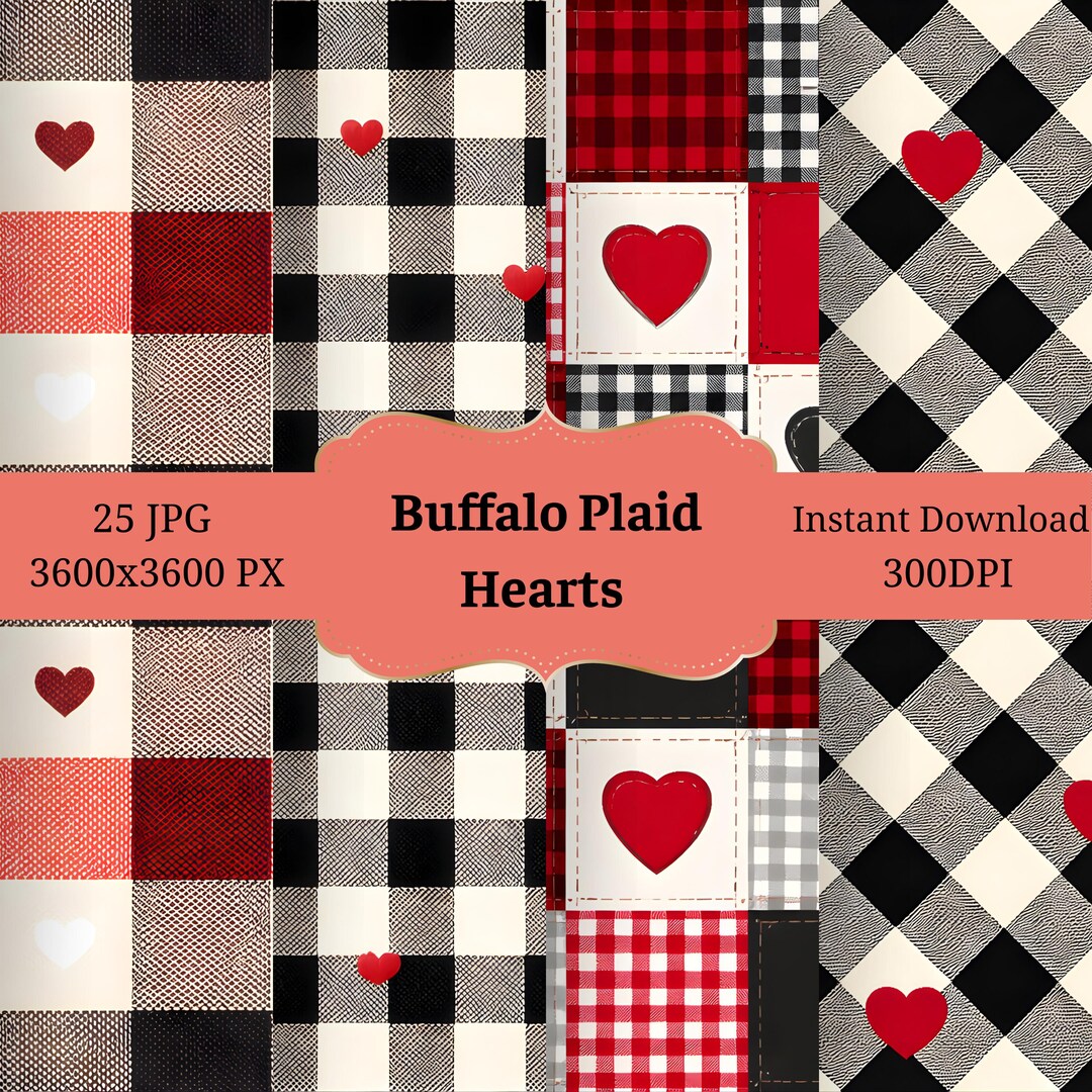 Buffalo Plaid Hearts Digital Paper Pack, 25 Seamless Valentine ...