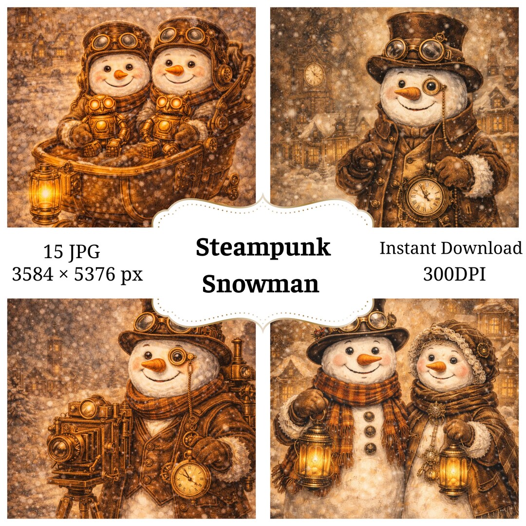 Steampunk Snowman Digital Paper Pack, Vintage Christmas Junk Journal ...