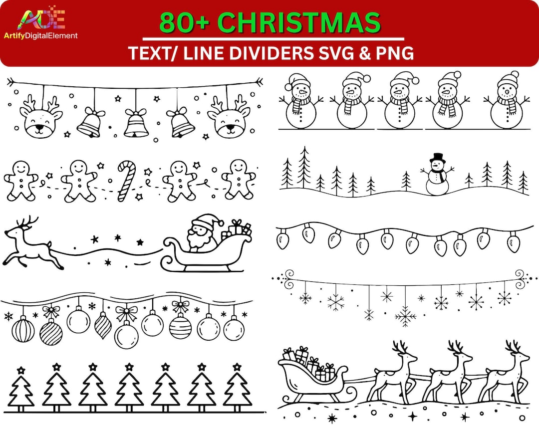 Christmas Text Divider SVG PNG Bundle, Line Divider | Design Element ...