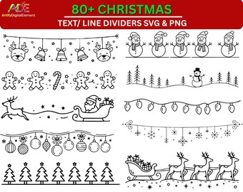 80 Christmas Text Divider SVG PNG Bundle, Line Divider | Design Element ...