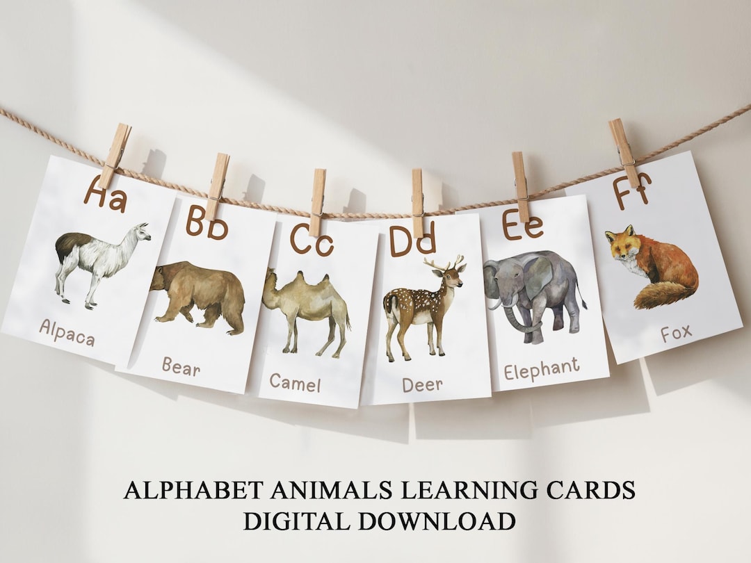 Watercolor Animals Alphabet Flashcards: Printable ABC Cards (PDF ...