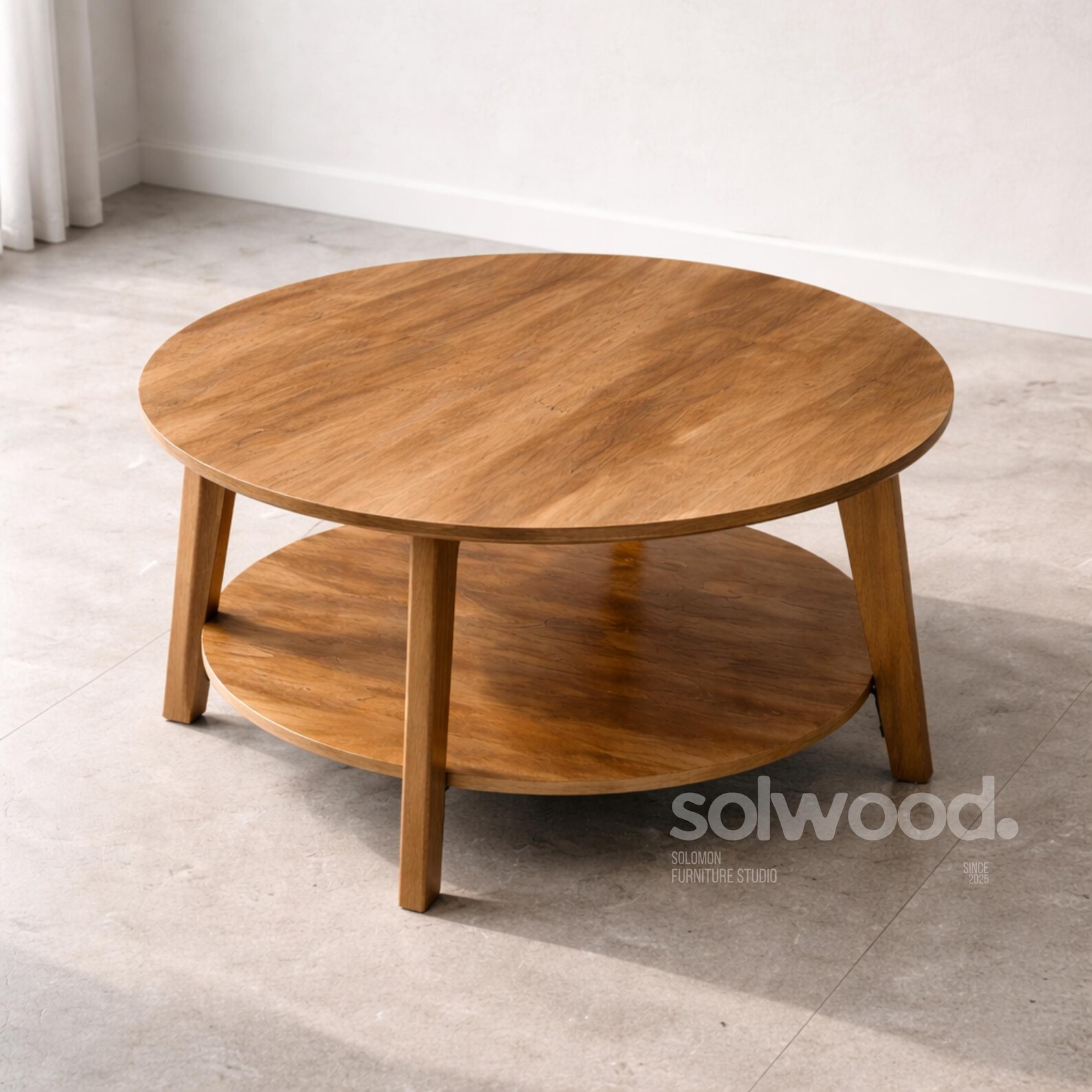 Round Coffee Table With Storage Shelf, Rustic Wood 2 Tier Center Table ...