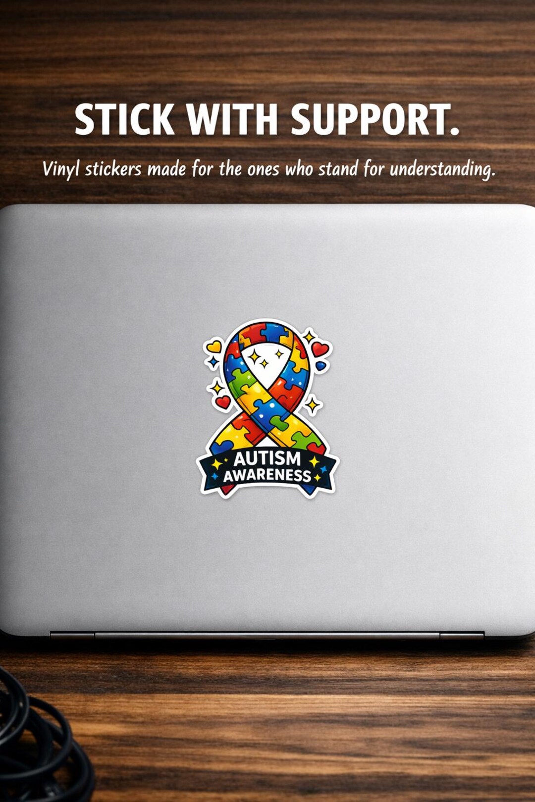 Autism Awareness Sticker: Puzzle Ribbon, Hearts, Stars, Sparkly Support ...