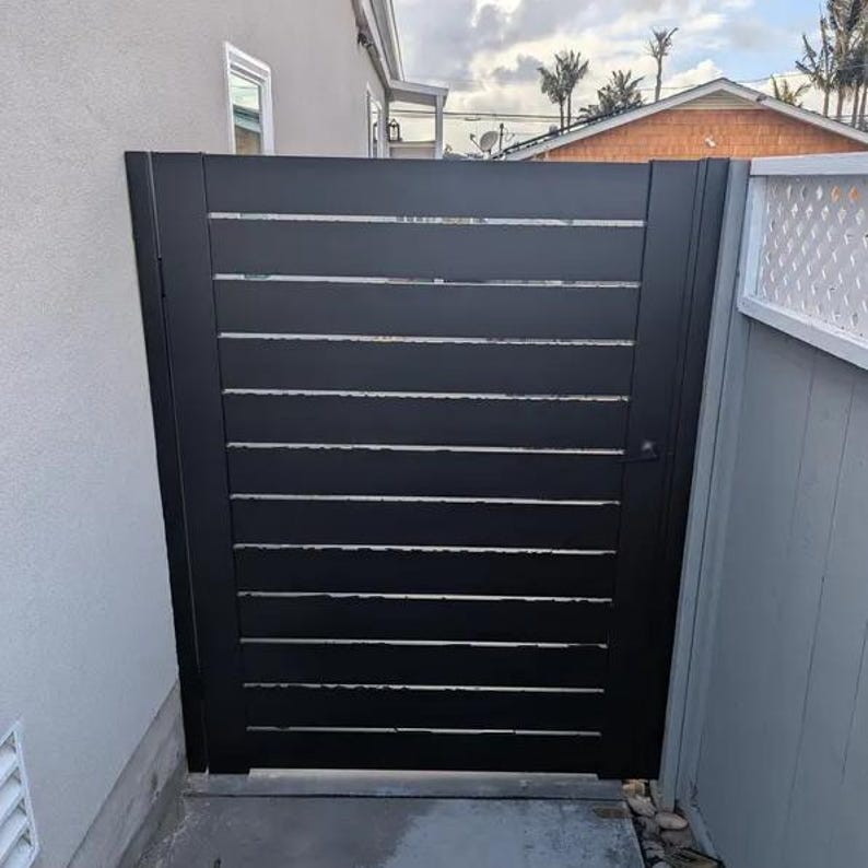 Custom Modern Black Aluminum Side Gate Kit - DIY Yard Gate With Slats ...