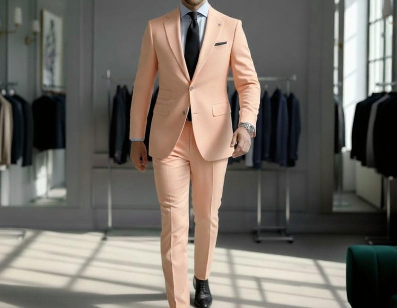 Peach Formal Bespoke Suit for Groom Outfit - Men Prom Suits - Weddinng ...