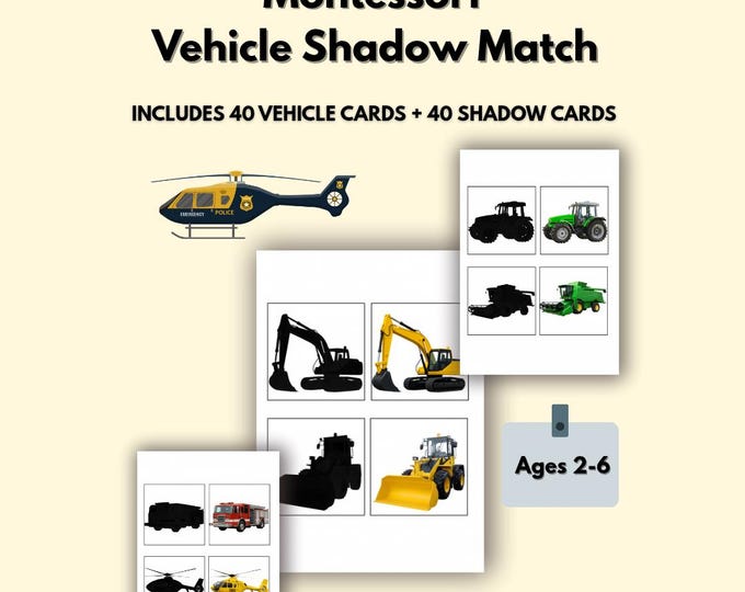 Vehicle Shadow Matching Cards. Montessori Toddler Printable. Preschool ...