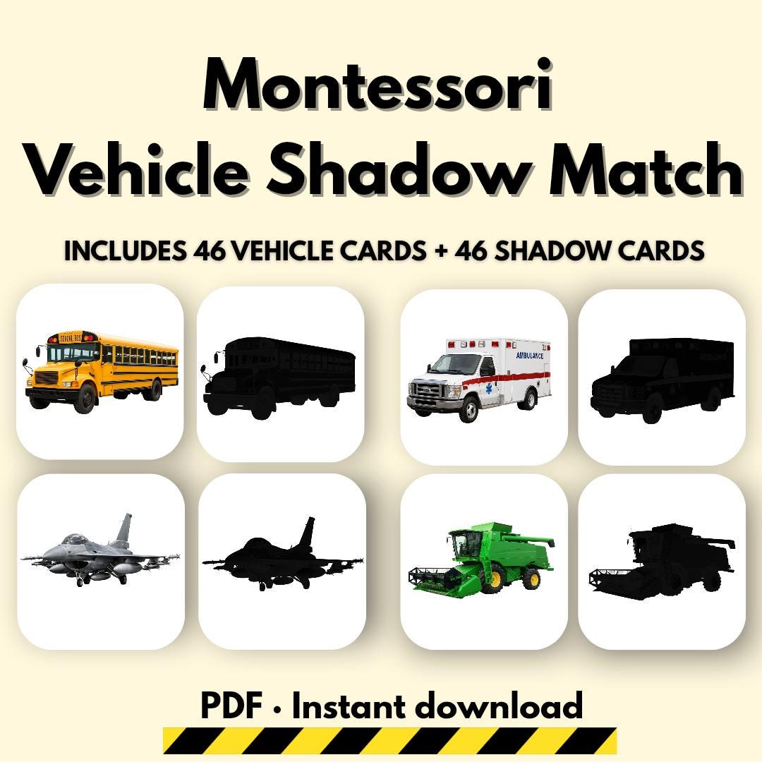 Montessori Vehicle Shadow Match Printable PDF | Matching Game for Kids ...