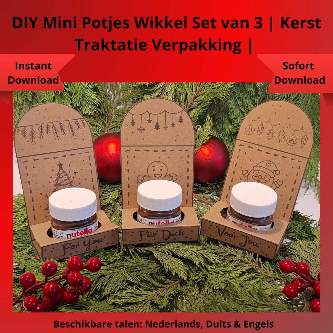 DIY Mini Jar Wrapper Set (nl/de/en) | Christmas Treat Packaging ...