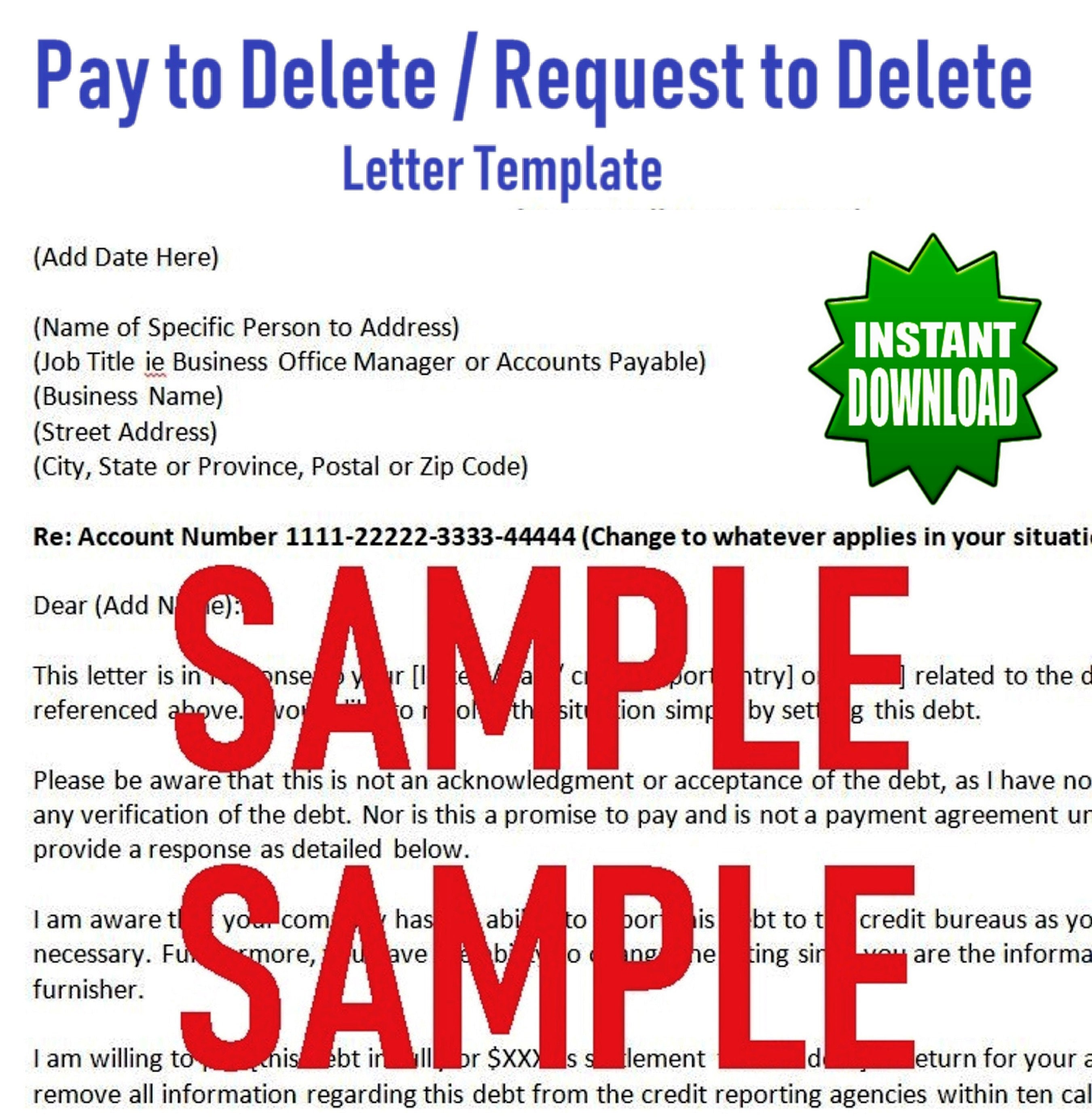 Pay for Delete Request Letter Template MS Word .docx Instant Digital ...