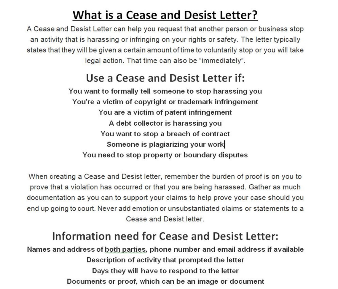 Cease and Desist From Trespassing Letter Template MS Word .docx Digital ...
