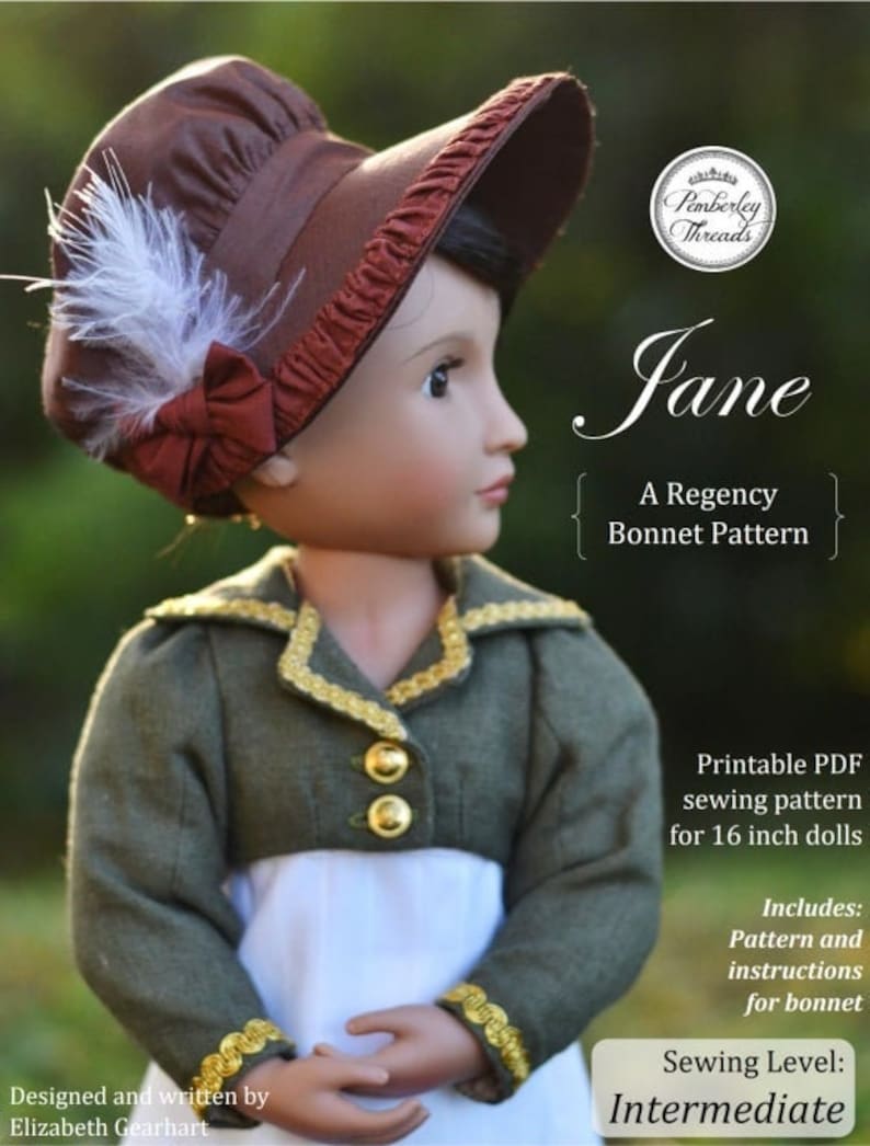 PDF Sewing Pattern Jane Regency Bonnet for 16 Inch Dolls Such as A Girl ...