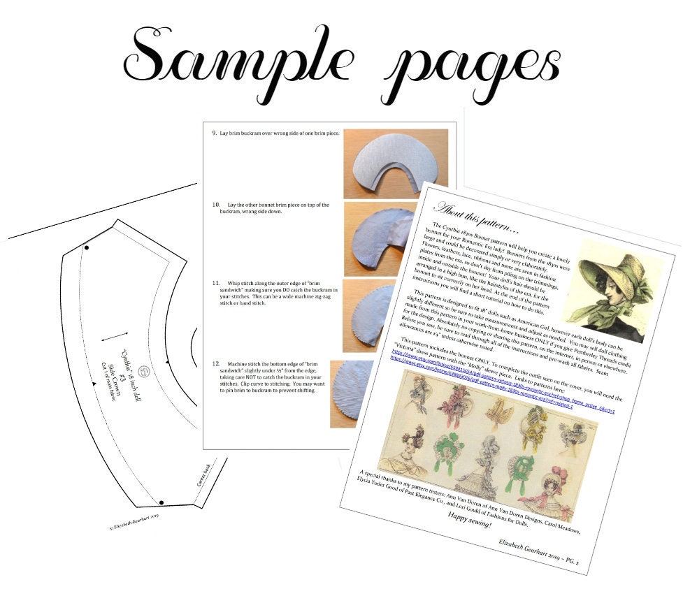 PDF Sewing Pattern Cynthia 1830s Bonnet for 16 Inch Dolls Such | Etsy