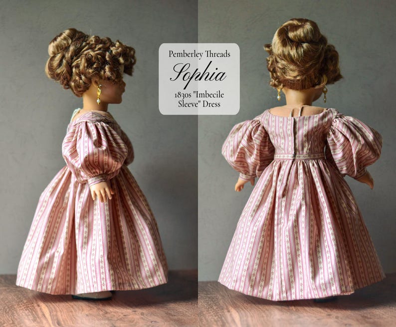 PDF Sewing Pattern Sophia 1830s Imbecile Sleeve Dress for 18 Inch Dolls ...