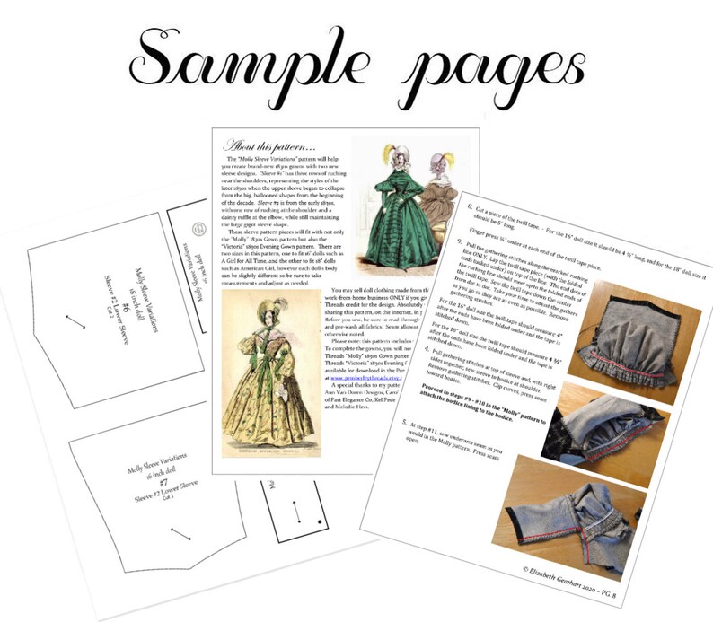 PDF Sewing Pattern Molly 1830s Gown Sleeve Variations for 18 - Etsy