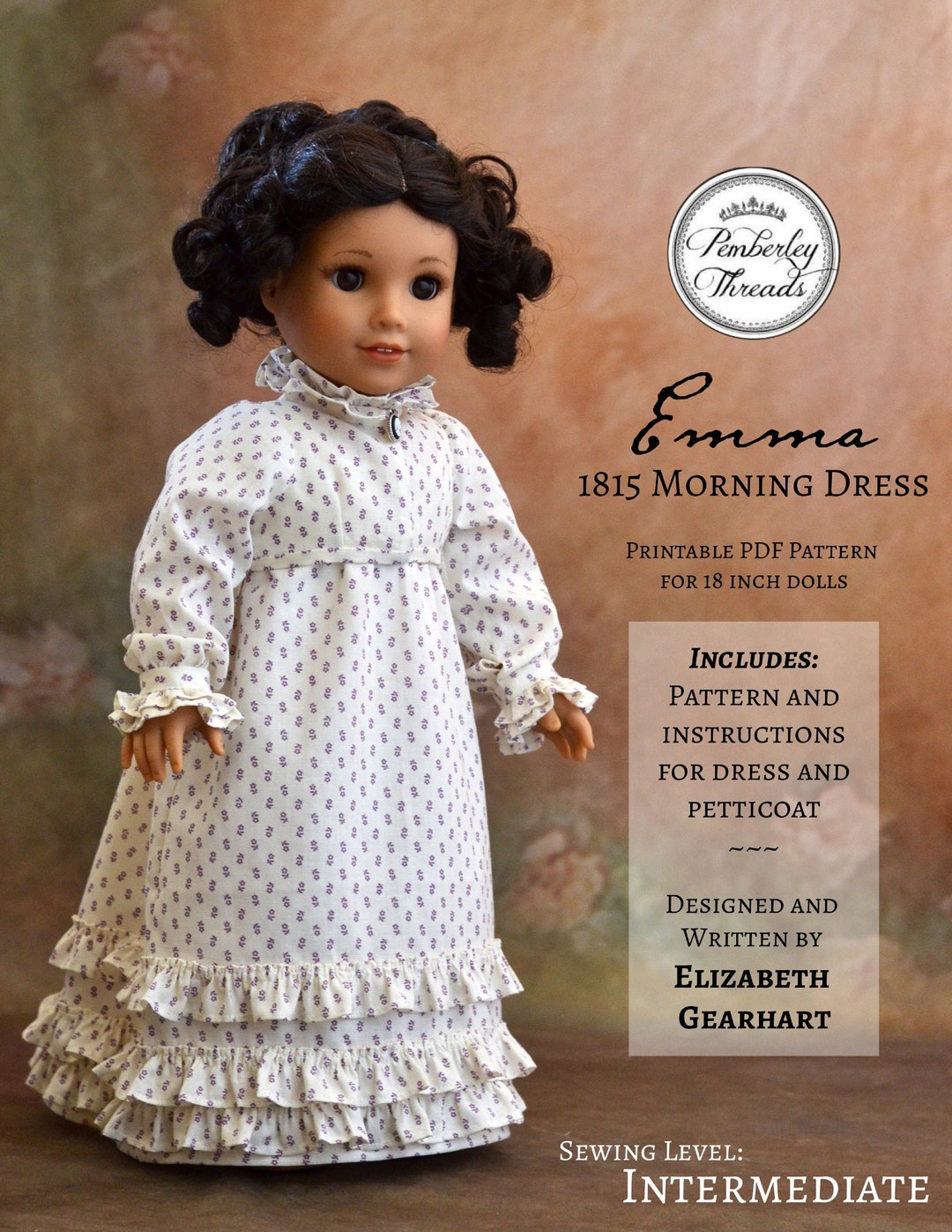 PDF Sewing Pattern Emma 1815 Morning Dress Regency for 18 Inch Dolls ...