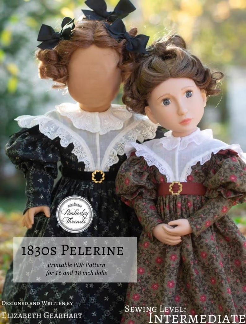PDF Sewing Pattern 1830s Pelerine Collar for 18 Inch and 16 Inch Dolls ...