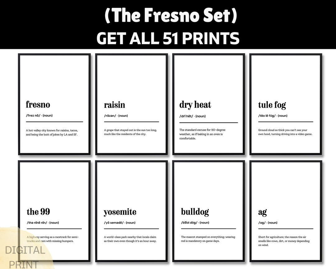 Fresno Definition Print, Funny California Central Valley Art, Raisin ...