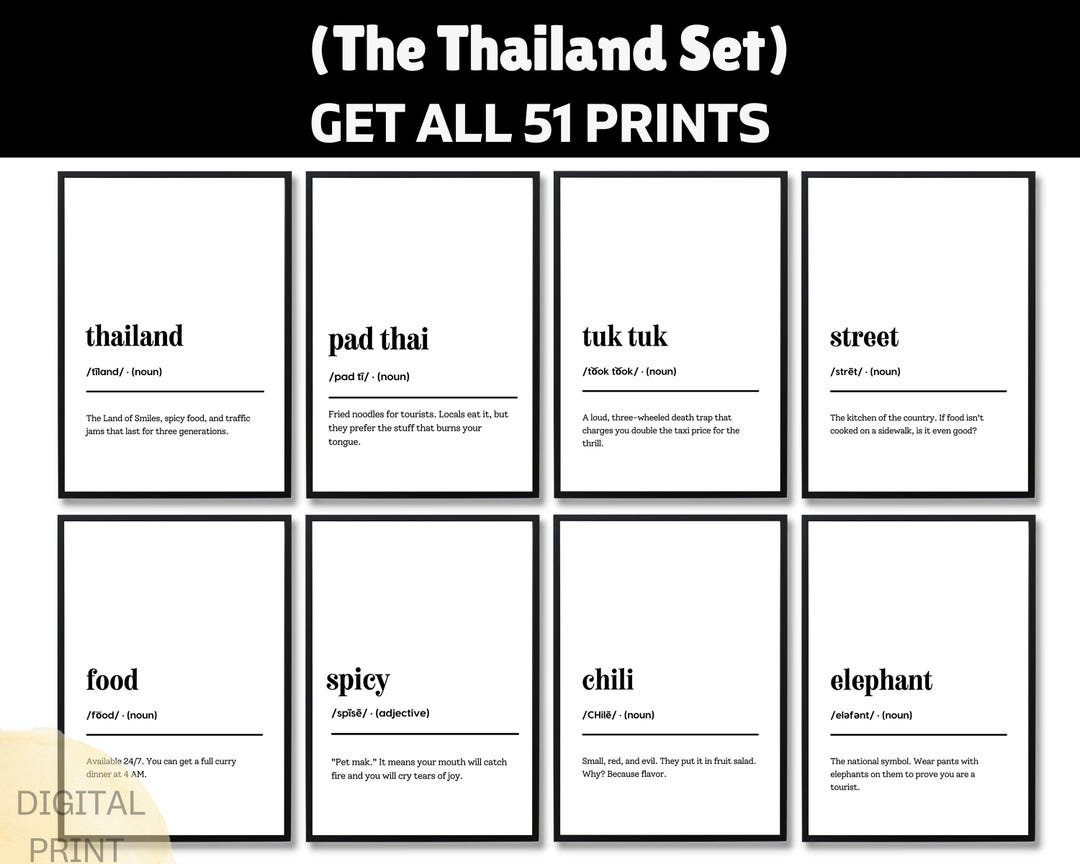 Funny Thailand Definition Print, Thai Gift, Bangkok Wall Art, Thailand ...