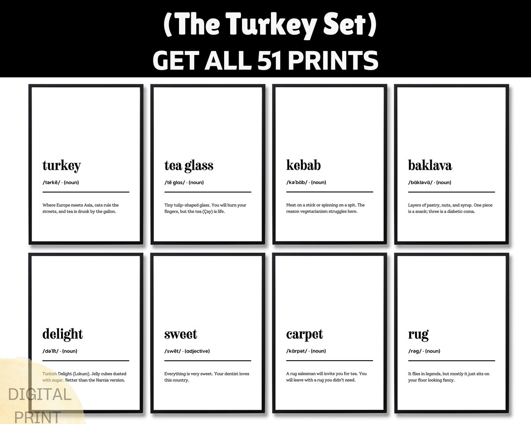Funny Turkey Definition Print, Turkish Gift, Istanbul Wall Art, Turkey ...