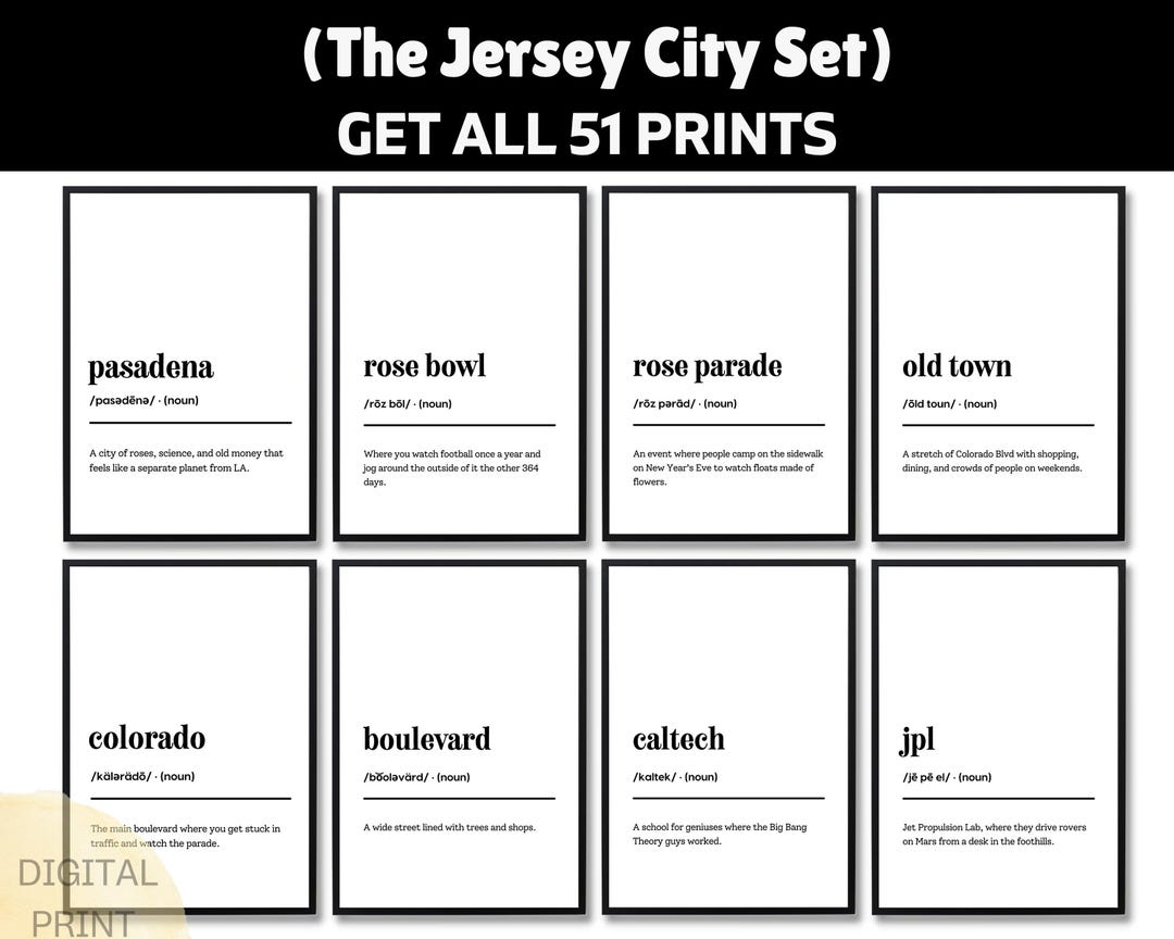 Jersey City Funny Definition Print Set, New Jersey Humor Wall Art, NJ ...
