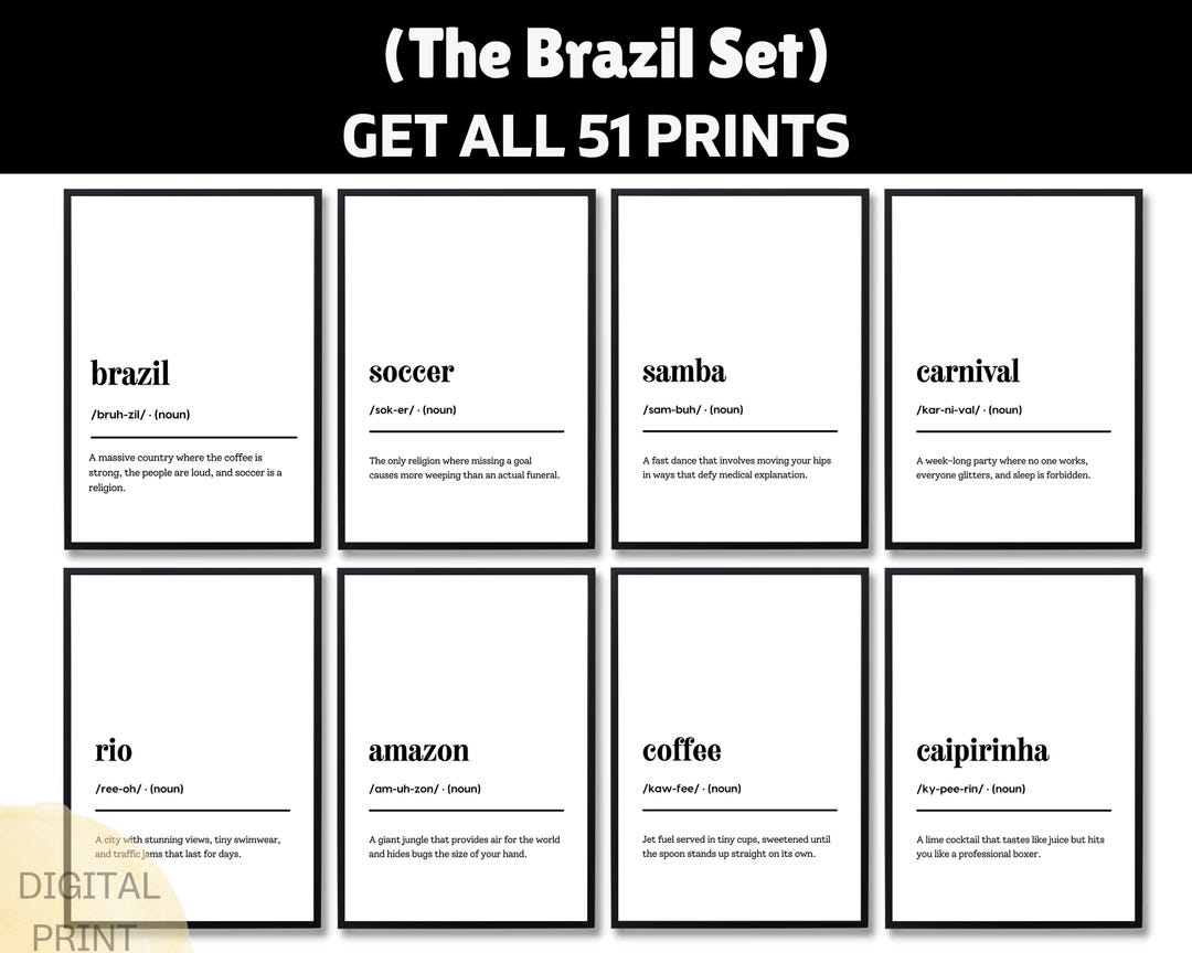 Funny Brazil Definition Print, Brazilian Gift, Rio Wall Art, Brazil ...