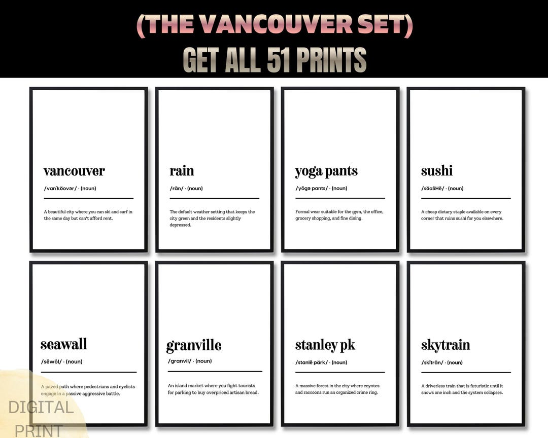 Vancouver Definition Print Funny Canada Wall Art BC Decor Gift Poster ...