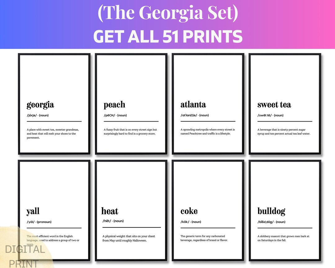 Funny Georgia Definition Print, Peach State Wall Art Decor, Georgia ...