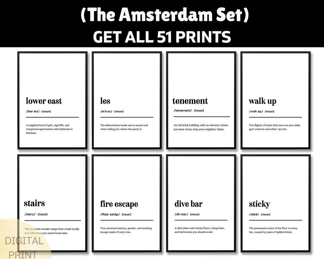 Amsterdam Funny Definition Print Set, Dutch City Humor Wall Art ...