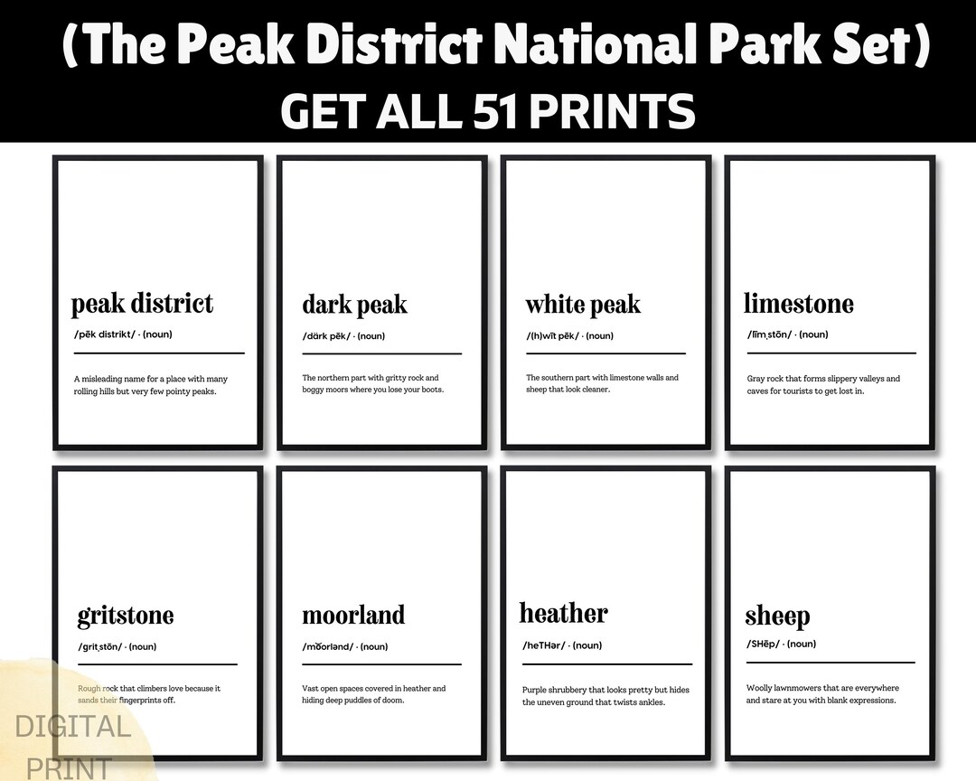 Funny Peak District National Park Definition Print Set, Humorous ...