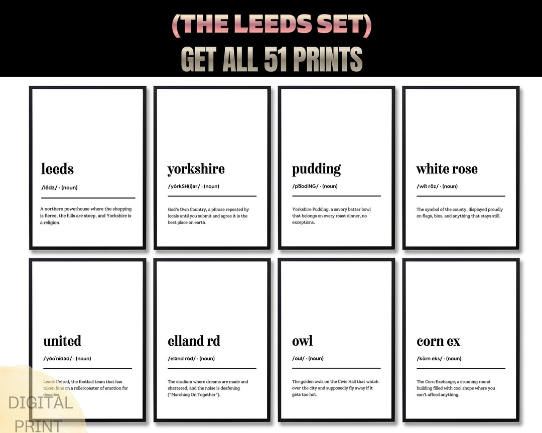 Leeds Definition Print Funny UK City Wall Art Yorkshire Gift Poster ...