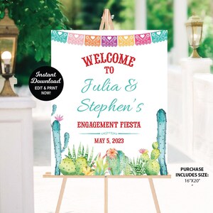Fiesta Engagement Welcome Sign Template, Editable Cactus Engagement ...