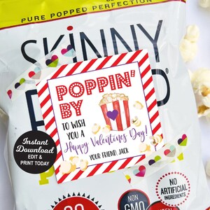 Popcorn Valentines Day Tag Printable, Kids Valentine Card, School ...