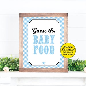 Guess Baby Food Game Sign, Baby Q Game Light Blue, BBQ Baby Shower Game ...
