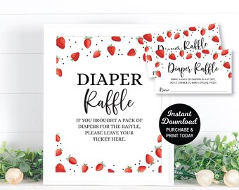 Editable Strawberry Baby Shower Diaper Raffle Ticket - Etsy