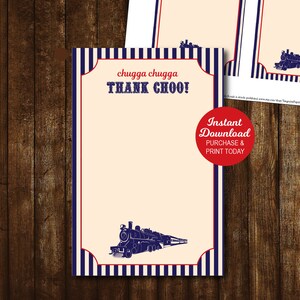 Train Thank You Cards Printable, Vintage Train Birthday Thank You Cards ...