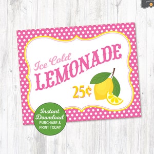 Lemonade Sign Printable, Pink Lemonade Birthday Sign, Ice Cold Lemonade ...