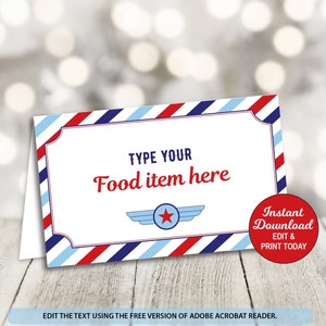 Airplane Food Labels Printable Place Cards Aviator Food | Etsy Canada