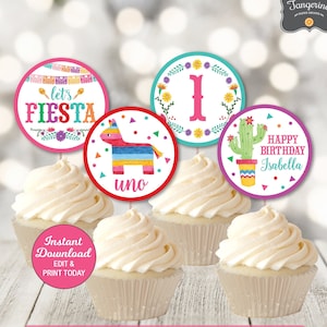 Fiesta Birthday Cupcake Toppers, Fiesta Birthday Decorations, First ...