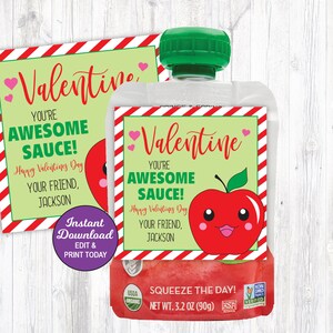 Applesauce Valentines, Awesome Sauce Valentine, Kids Valentines ...
