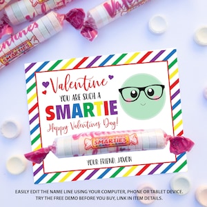 Smartie Valentines Day Tag Printable, Kids Valentine Card, School ...