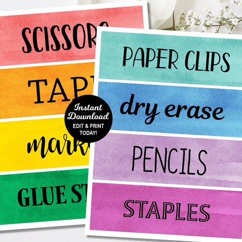 Editable Pastel Rainbow Watercolor Classroom Labels Name - Etsy