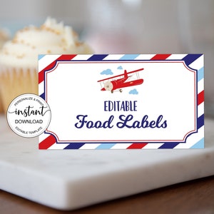 Airplane Food Labels, Editable Airplane Birthday Food Tents, Airplane ...