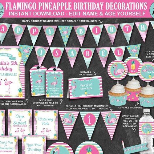 Flamingo Birthday Decorations Flamingo Pineapple Birthday | Etsy