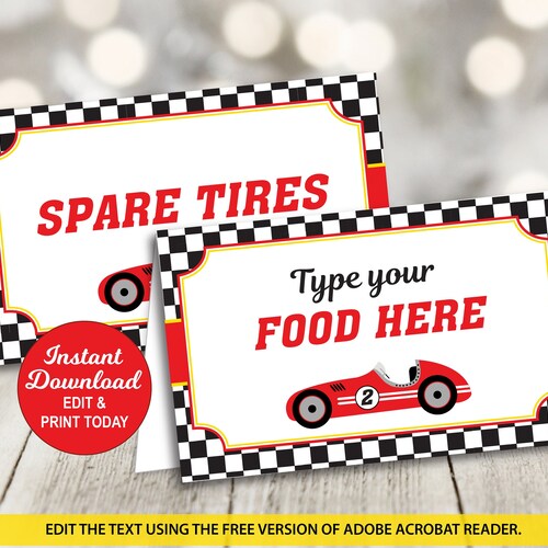Race Car Food Labels Race Car Birthday Food Tents Printable | Etsy Canada